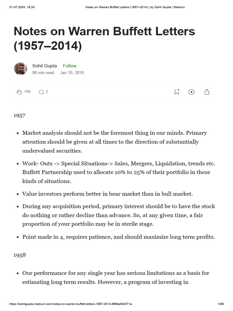 Notes On Warren Buffett Letters (1957-2014) - by Sohil Gupta - Medium ...
