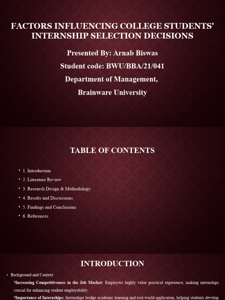 Factors Influencing College Students Internship Selection Decisions ...