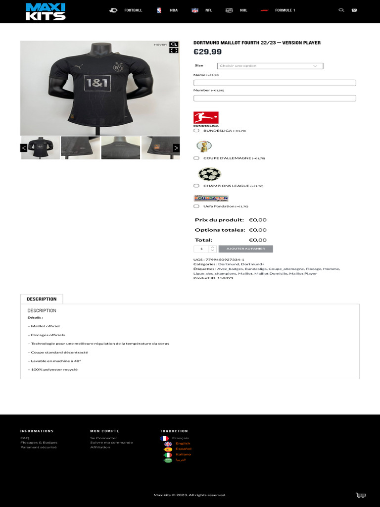 Dortmund Maillot Fourth 2223 - Version Player - Maxi Kits | PDF ...