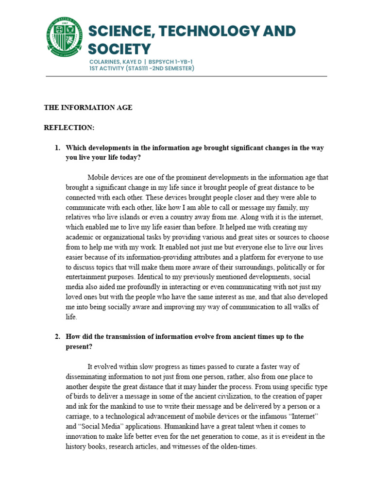 Stas111 - The Information Age Reflection | PDF | Social Media | Popular ...