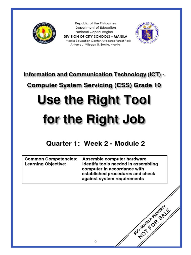 Final Tle Te 10 Q1 W2 Mod2 Ict Css Sheryl Unciano Pdf Screw Electrostatic Discharge