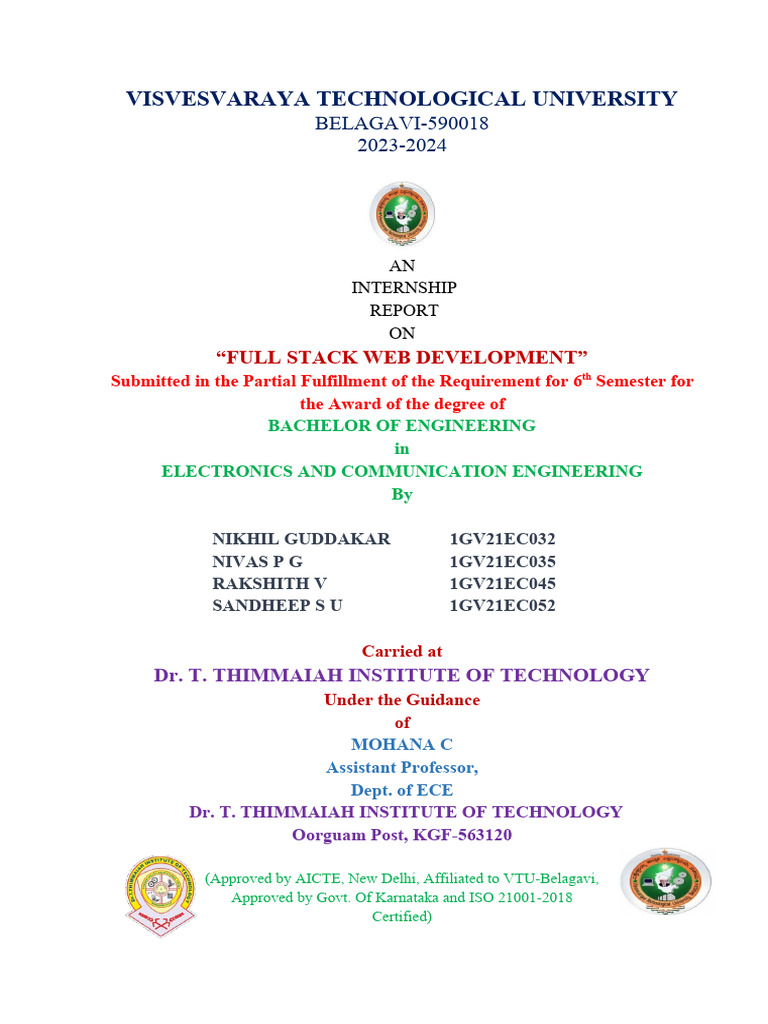 Full Stack Web Development Internship Report | PDF | Web Development | Internet & Web