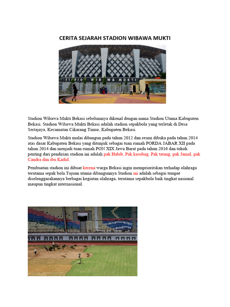 Cerita Sejarah Stadion Wibawa Mukti | PDF