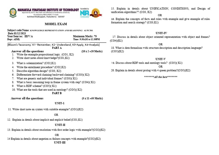 Krr Model Question | PDF | Knowledge Representation And Reasoning ...