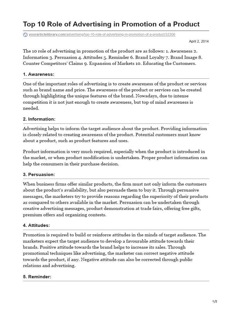 Top 10 Role of Advertising in Promotion of A Product | PDF | Brand ...