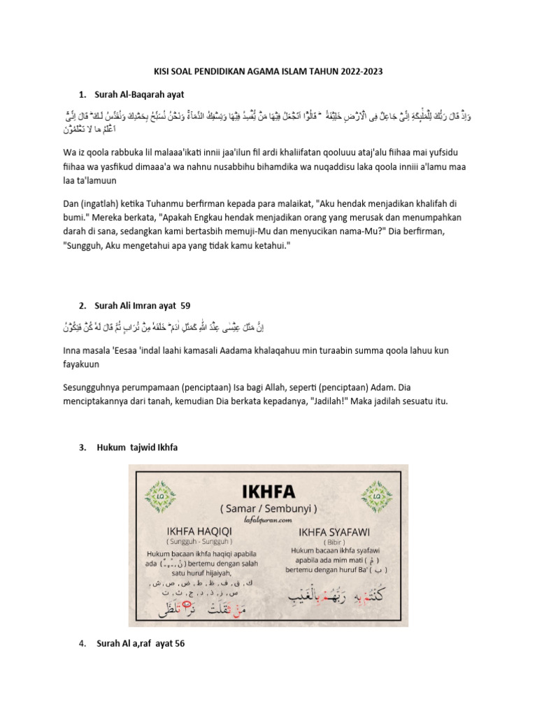 Kisi Kisi Soal Pendidikan Agama Islam Tahun 2022 Fadil | PDF