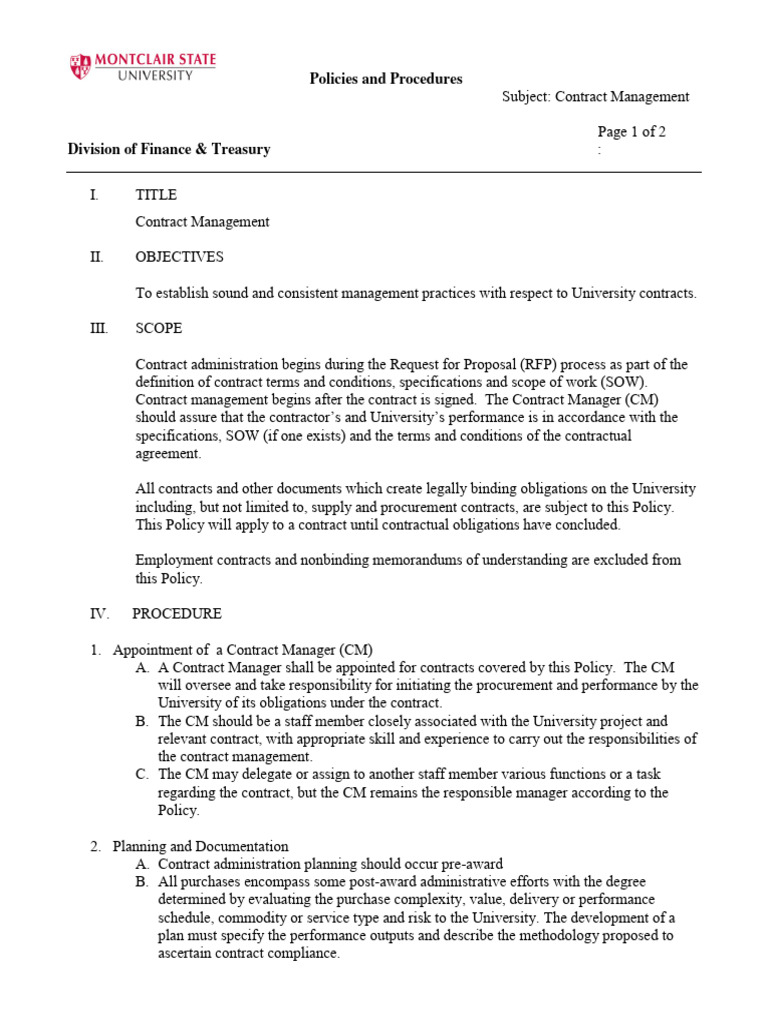 Contract Management Policy | PDF | Contractual Term | Procurement