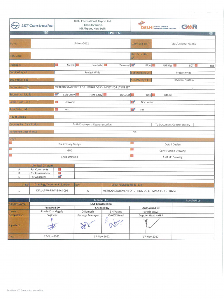 Method Statement of Lifting DG Chimney For LT DG Set | PDF | Crane ...