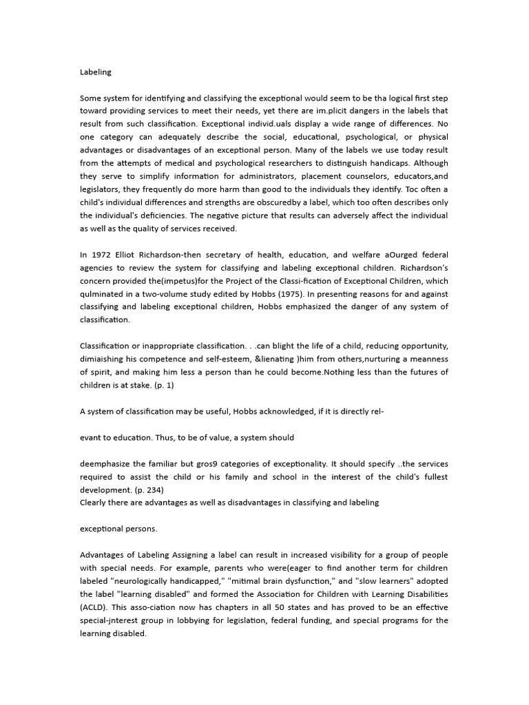 Labeling | PDF | Learning Disability | Special Education
