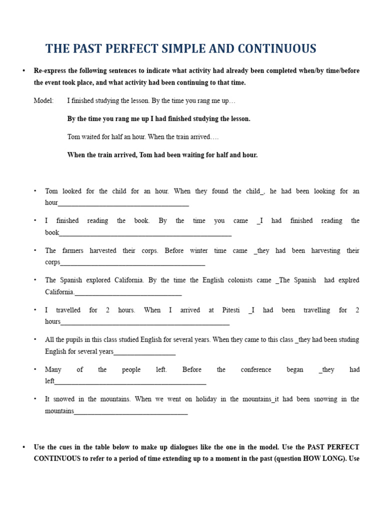 THE PAST PERFECT SIMPLE AND CONTINUOUS | PDF | Perfect (Grammar) | Linguistics