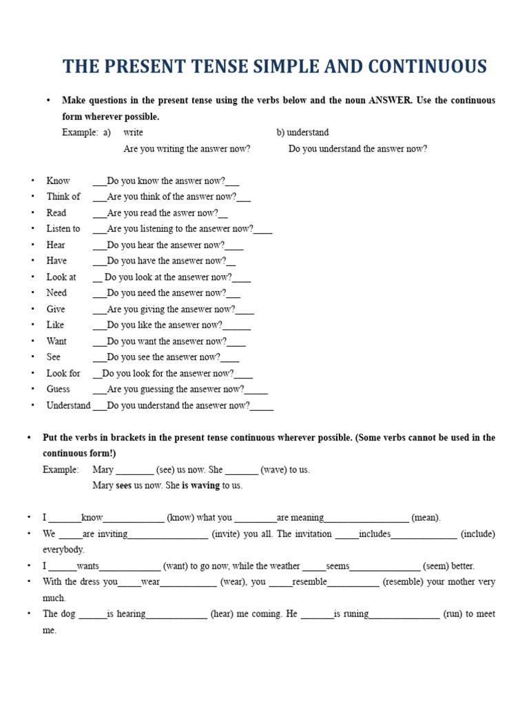 Present Tense Practice Exercises | PDF | Verb