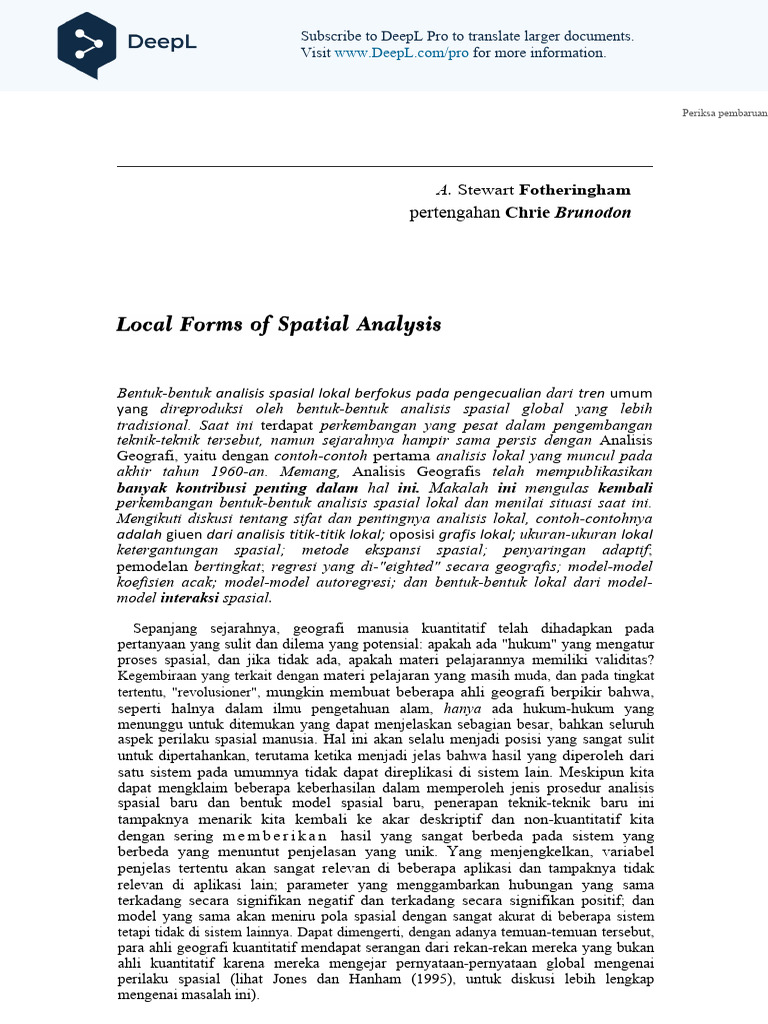 Analisis Spasial Lokal oleh Fotheringham | PDF | Sains & Matematika | Ilmu Sosial
