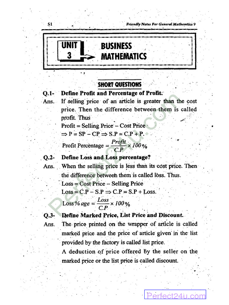 General Mathematics Class 9 Punjab Textbook Board PDF Unit03 Business ...