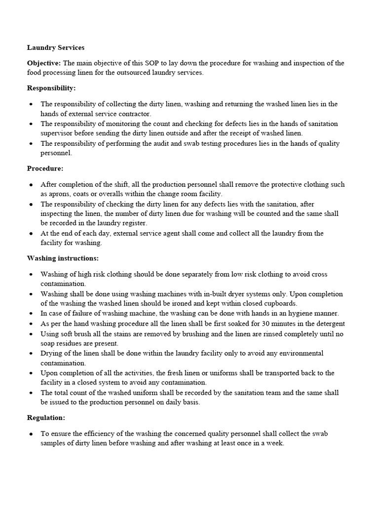 SOP For Laundry and Security Services | PDF | Laundry