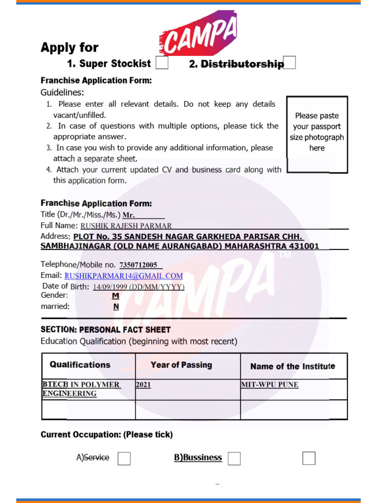 Campa Cola Form Draft | Download Free PDF | Partnership | Business