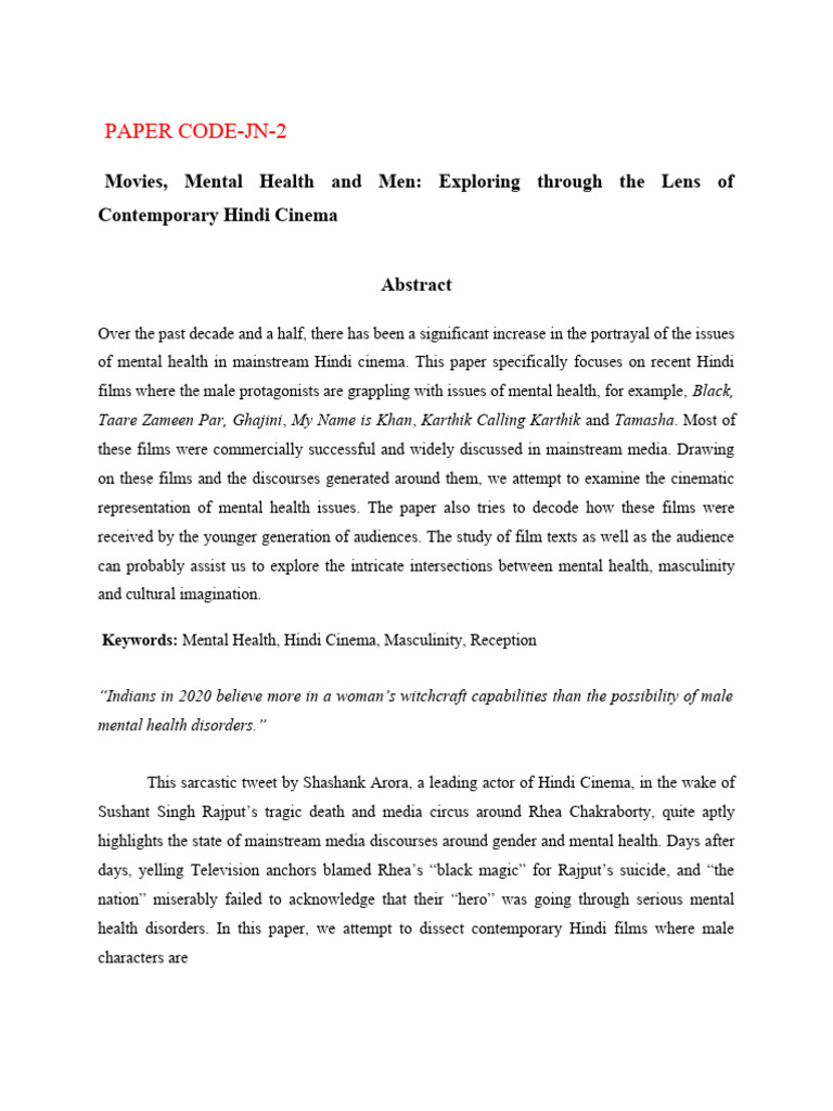 Paper Code JN-2 | PDF | Mental Disorder | Mental Health