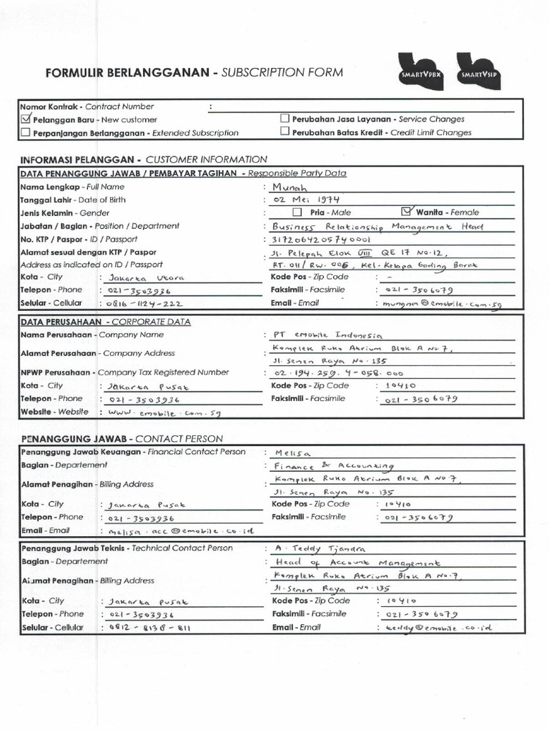 Formulir Berlangganan Virtual PBX | PDF
