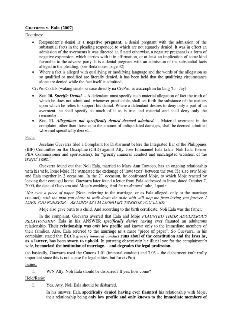 Guevarra v. Eala (CivPro Rule 8, Case 7) | PDF | Pleading | Complaint