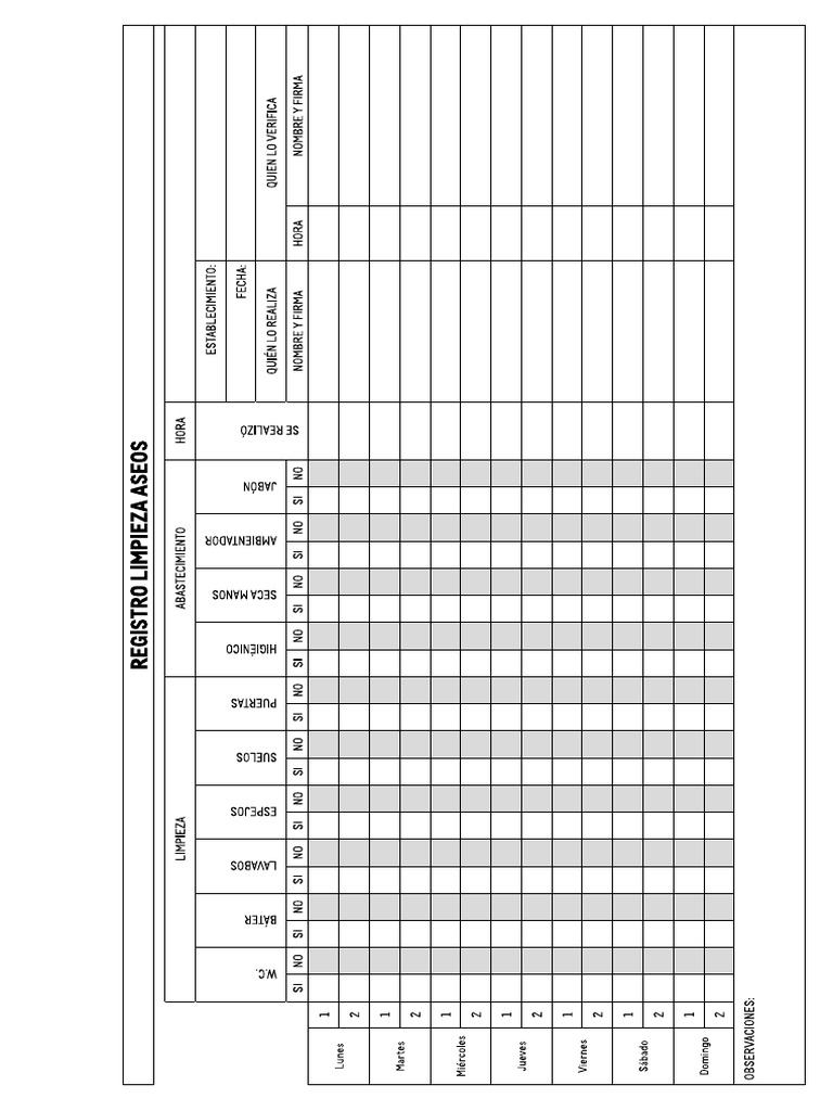 Registro de Limpieza Baños | PDF