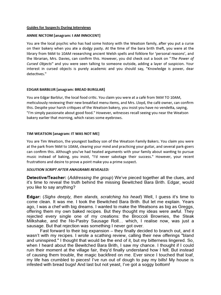 Guides For Suspects During Interviews 1 | PDF | Bakery