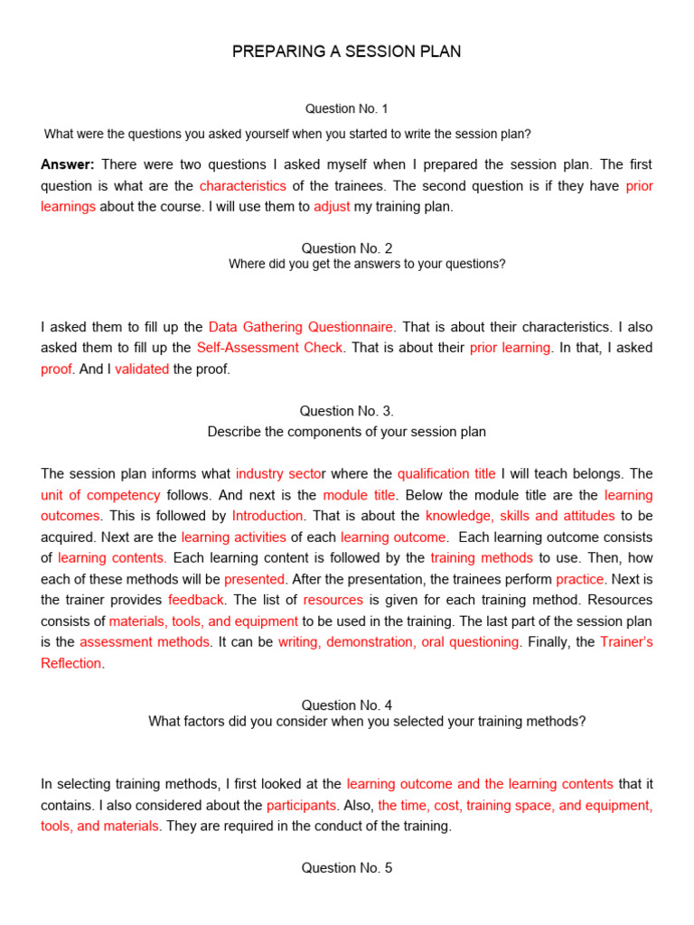 Session Plan Preparation Guide | PDF | Educational Assessment | Learning
