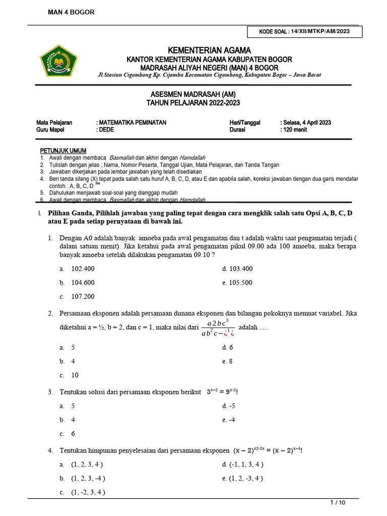 SOAL AM 2023 Matematika Peminatan | PDF | Metode & Bahan Ajar