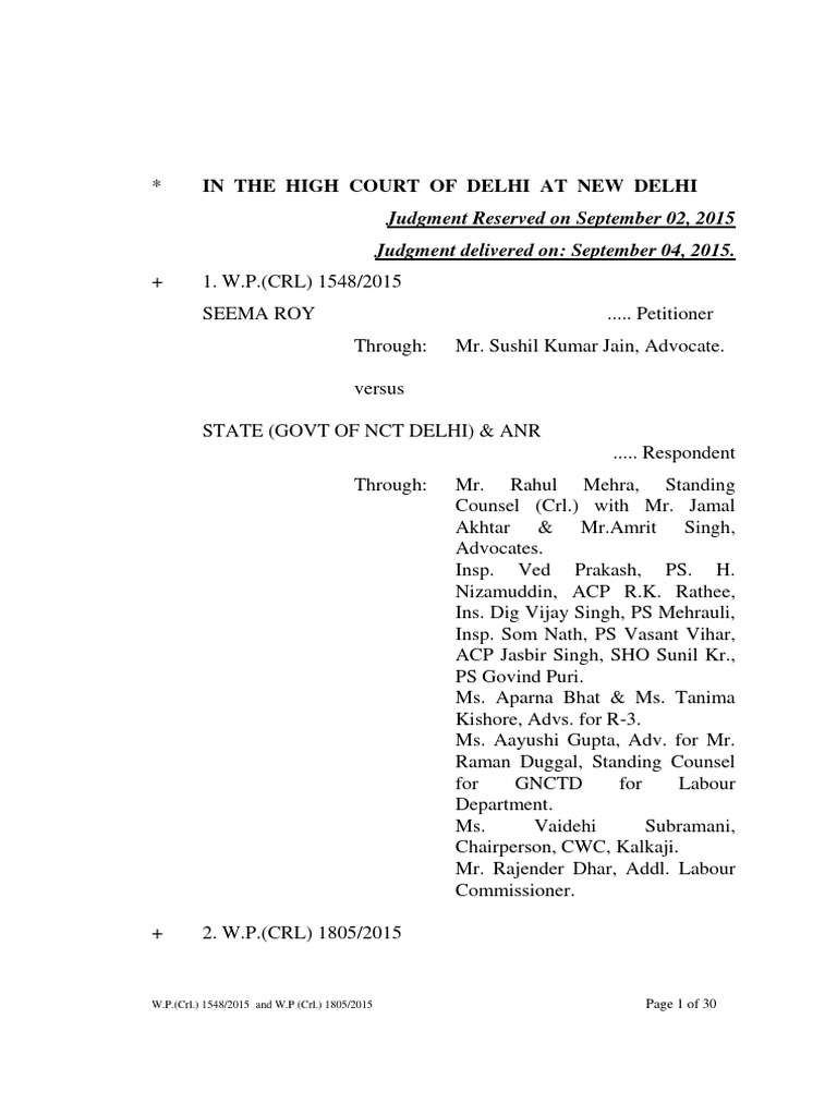 Seema Roy Vs State Govt of NCT Delhi Anr On 4 September 2015 | PDF ...