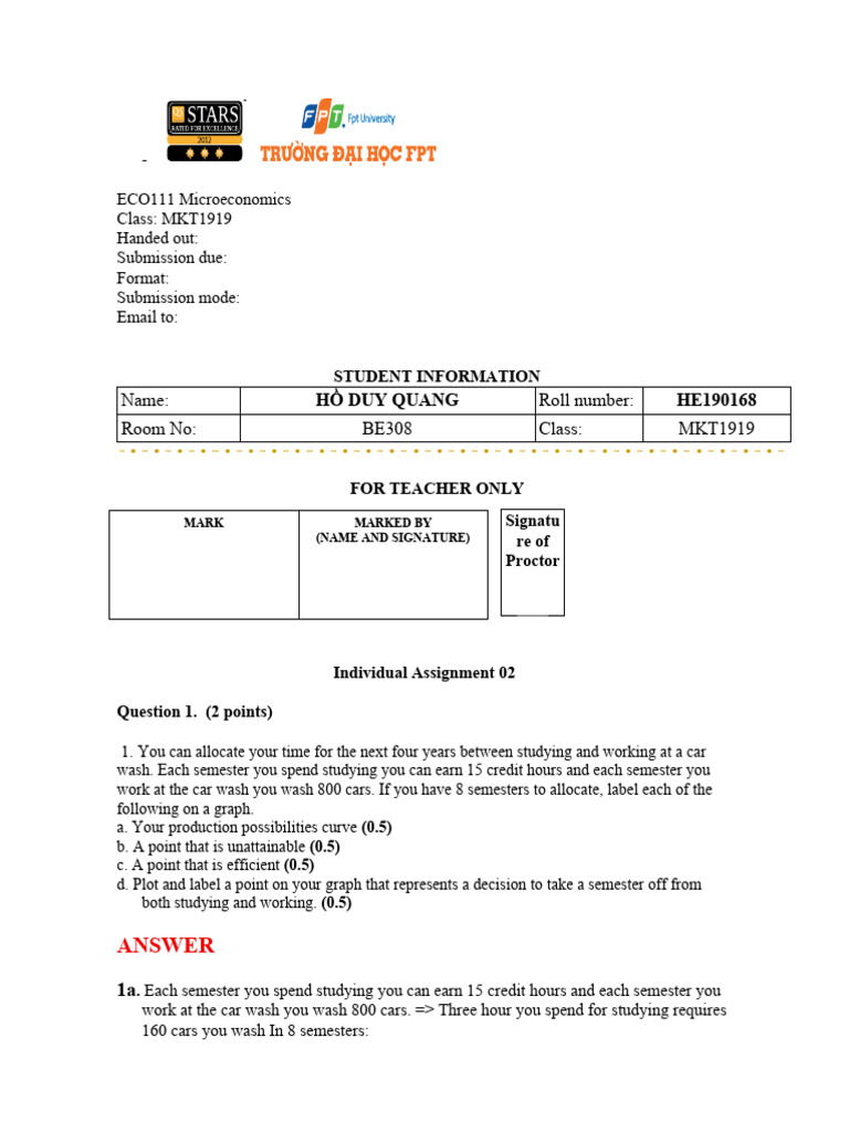 H DUY QUANG - HE190168 - ECO111 - Individual Assignment 02 | PDF | Elasticity (Economics) | Demand