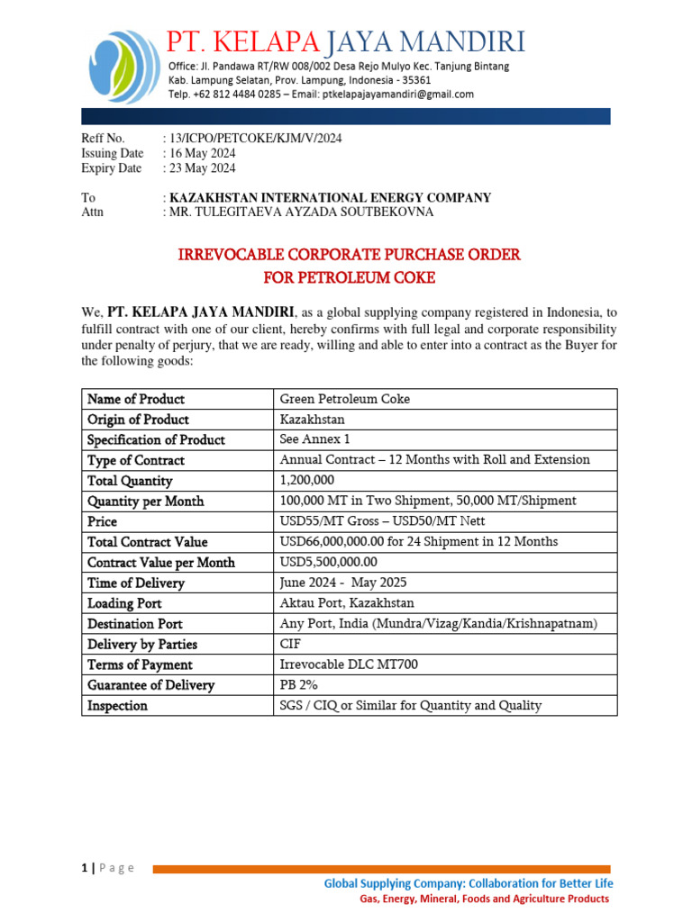 Icpo Petcoke KJM Kiec 16 05 2024 | PDF | Business