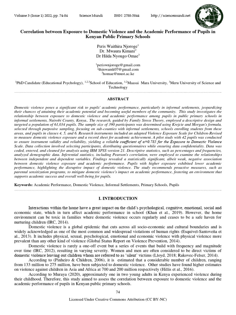 Correlation Between Exposure To Domestic Violence | PDF | Violence ...