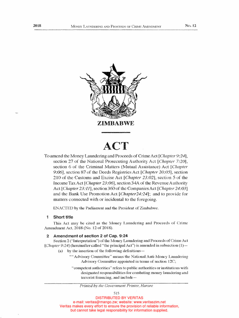 Money Laundering and Proceeds of Crime Amendment Act, 2018 (No. 12 of ...