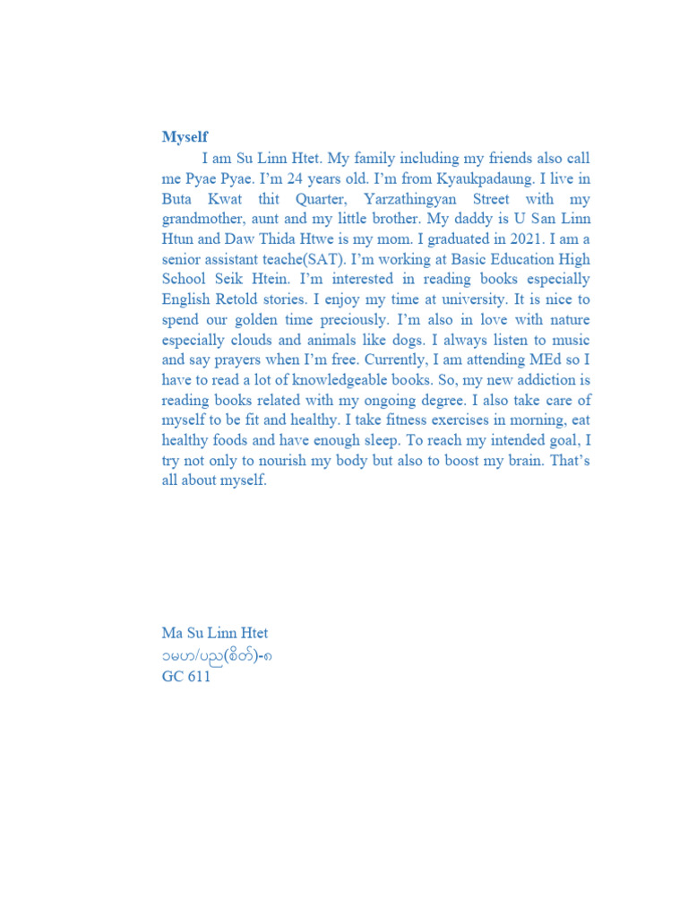 Myself 2 | PDF | Lifestyle
