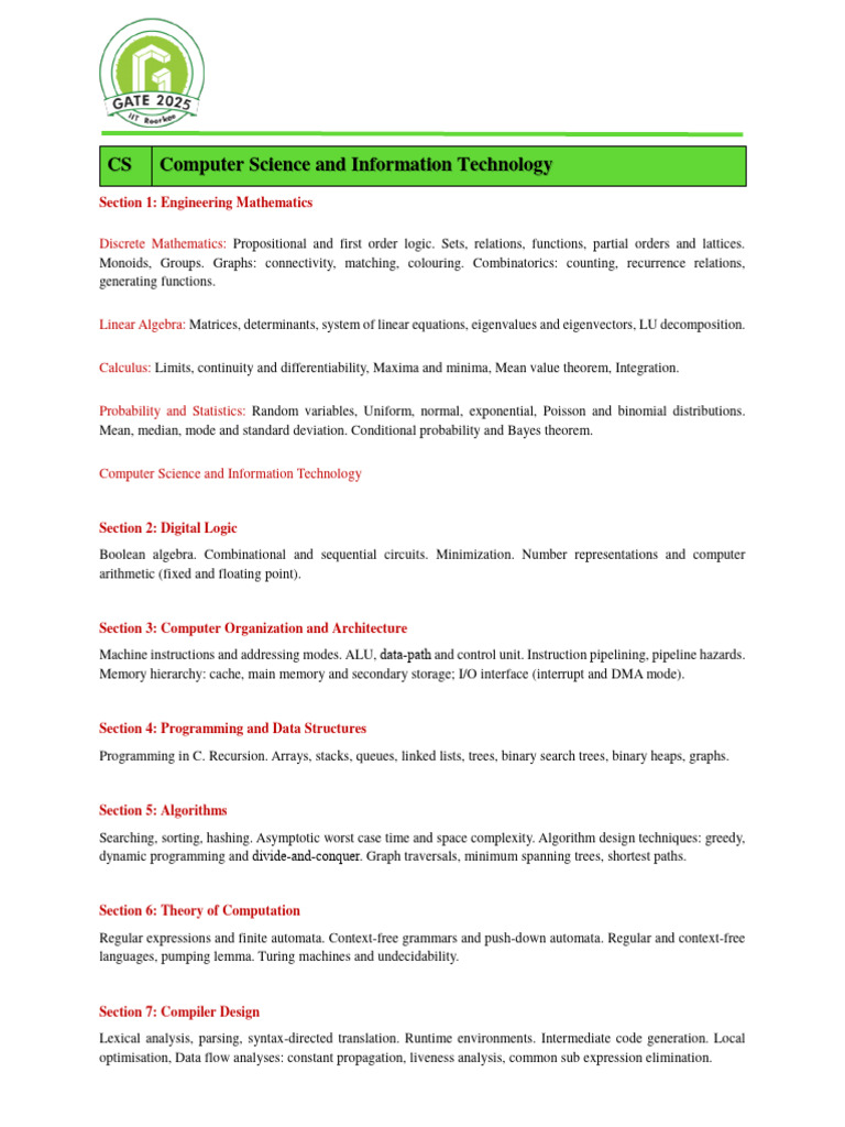 GATE CS 2025 Syllabus | Download Free PDF | Internet Protocol Suite | Osi Model