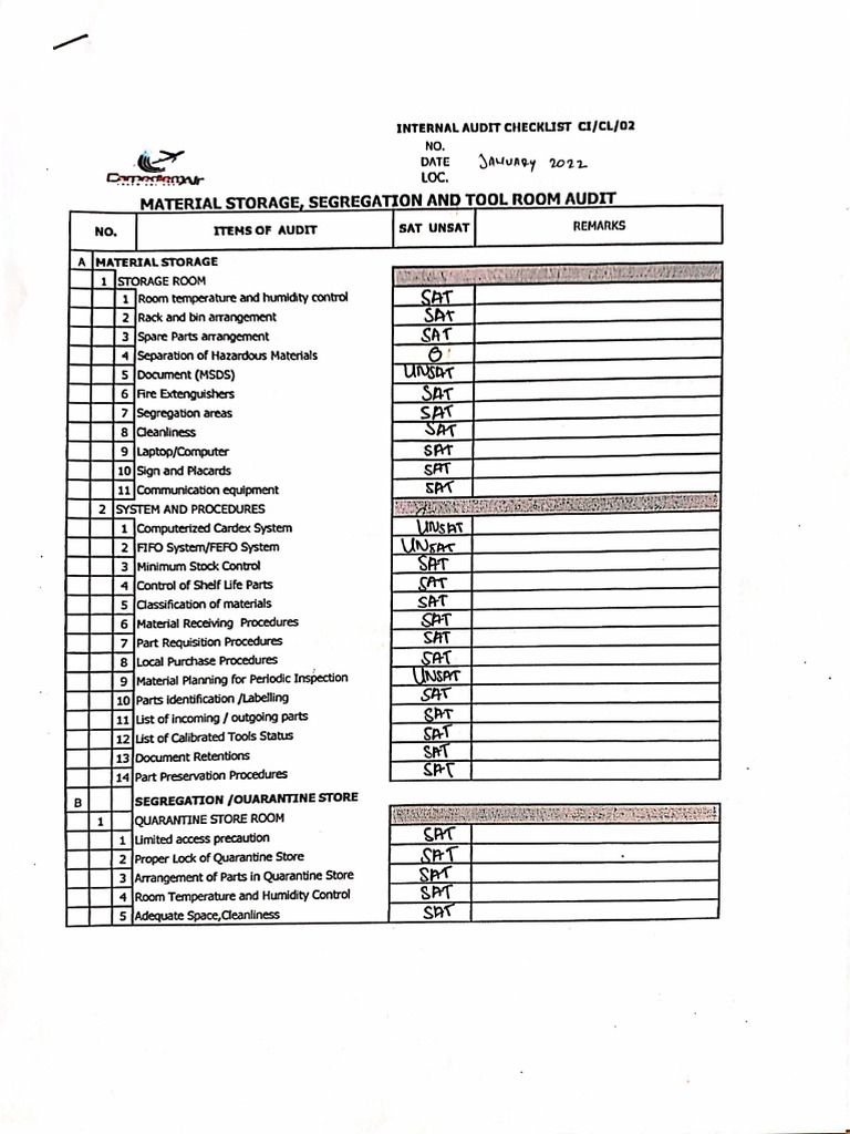 Material Storage, Segregation and Tool Room Audit 2022 | PDF