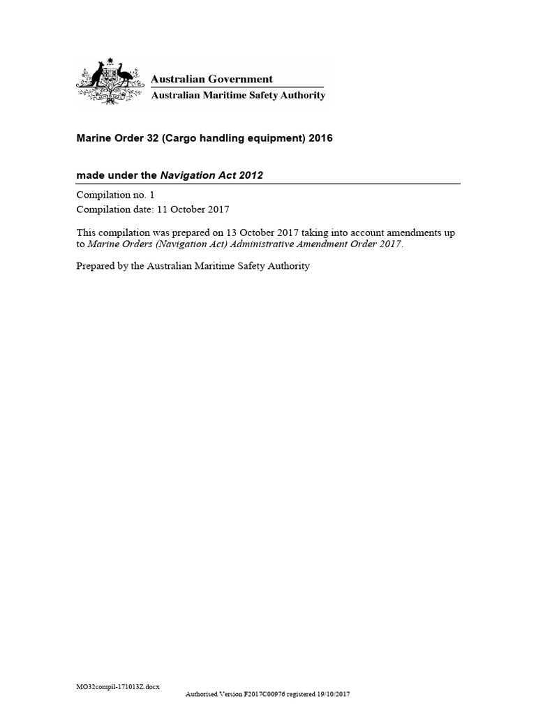 Marine Order 32: Cargo Equipment Standards | PDF | Cargo | Crane (Machine)