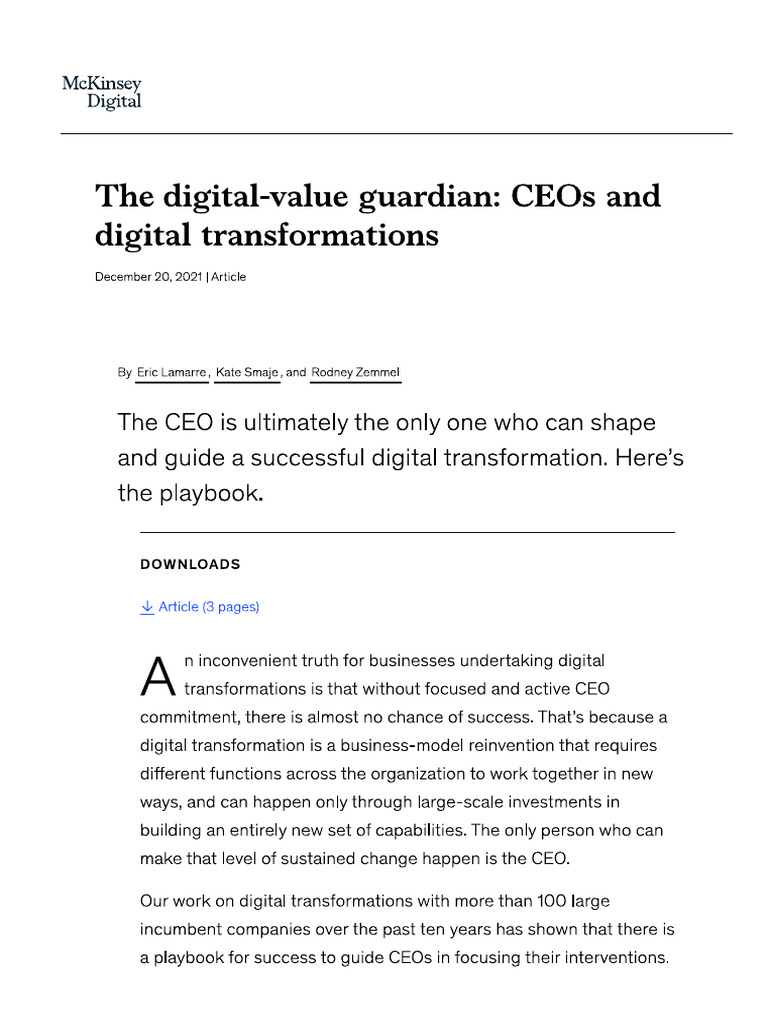 The Digital-Value Guardian - CEOs and Digital Transformations | PDF