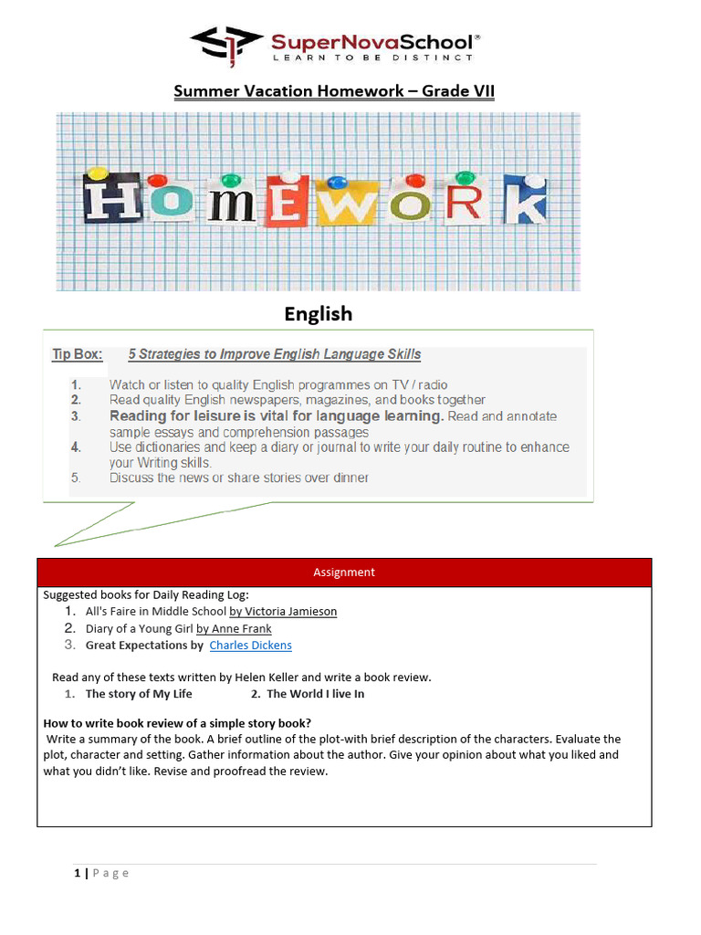 Grade VII Summer Vacations Homework 2023-24 | PDF | Source Code ...