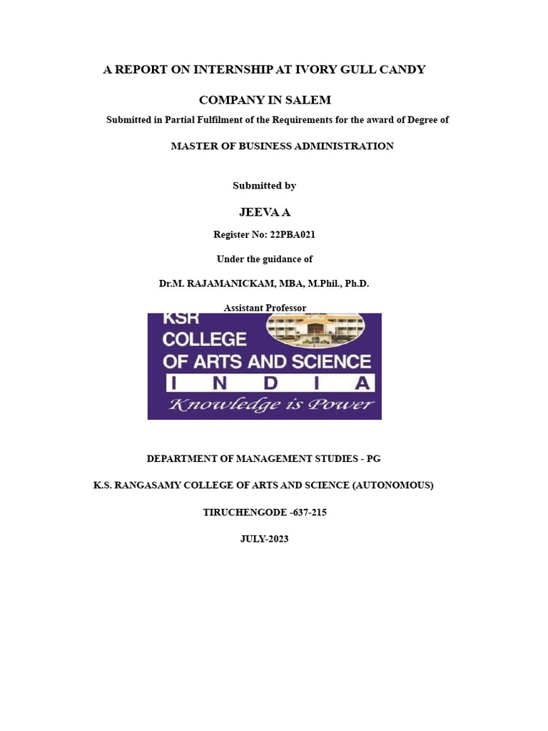 Jeeva Internship Report | PDF | Candy | Brand