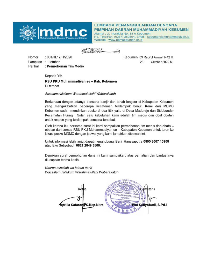 SURAT PERMOHONAN TIM MEDIS | PDF SURAT PERMOHONAN TIM MEDIS | PDF
