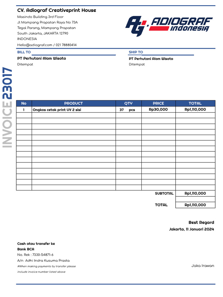 2024 Invoice Non PPN - 23017 | PDF | Business | Business Documents