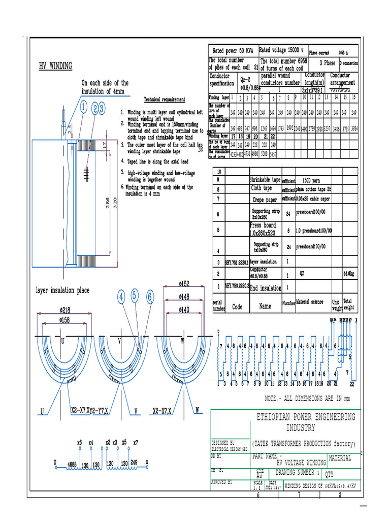 HV Winding Design For 50KVA Transformer | PDF