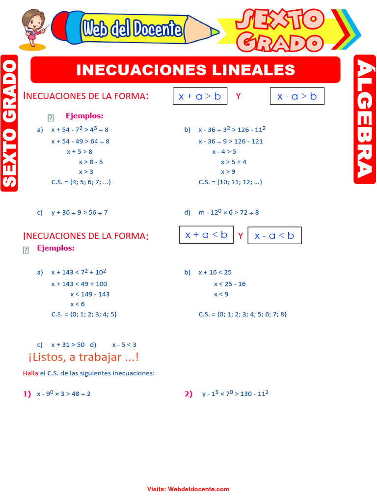 Inecuaciones Lineales para Sexto Grado de Primaria | PDF | Métodos y materiales de enseñanza