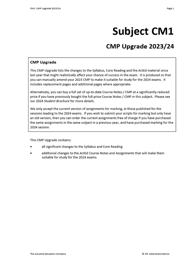 CM1 CMP Upgrade Overview 2023/24 | PDF | Present Value | Interest