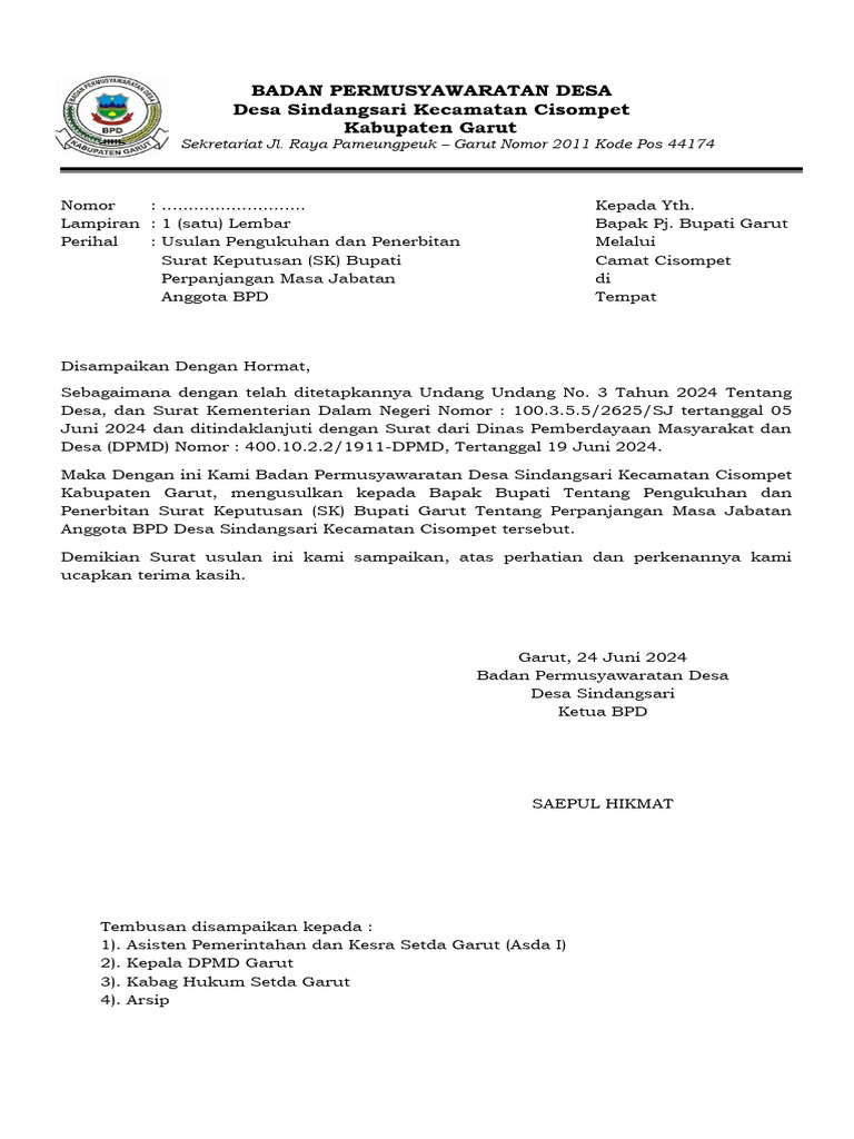 Surat Permohonan SK BPD | PDF