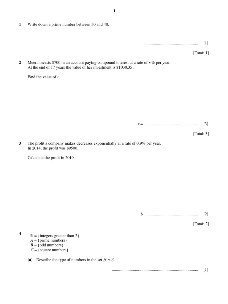 Paper 2 - Samole 1 - QP | PDF | Interest | Numbers