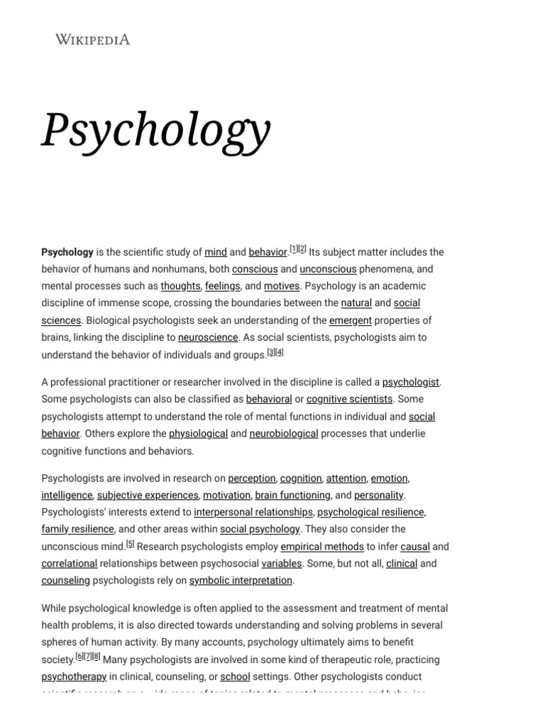 Psychology - Wikipedia | PDF | Psychology | Behaviorism