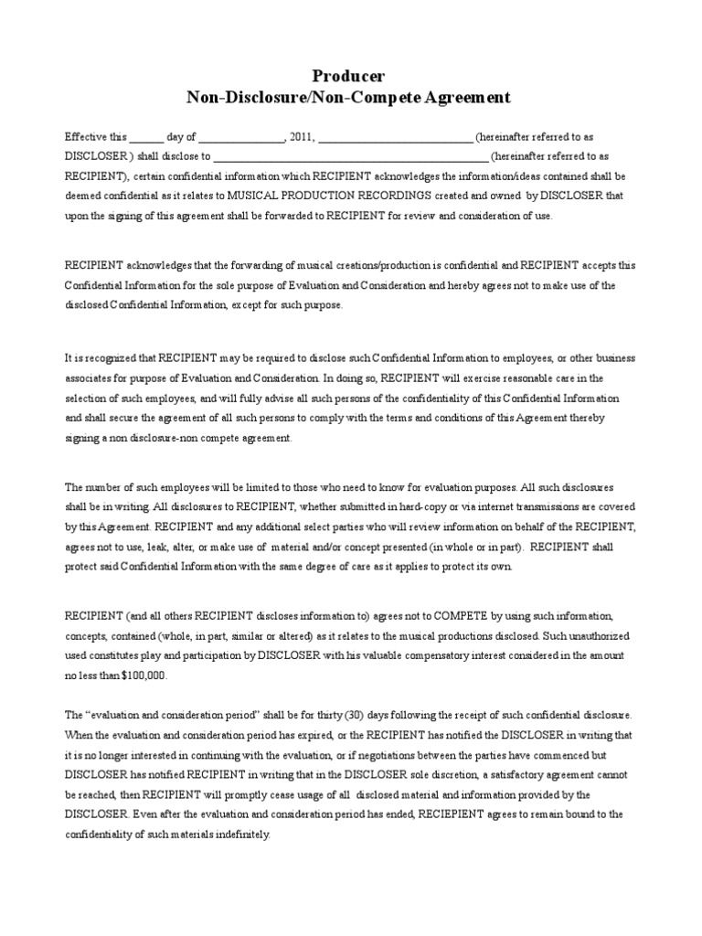 Producer Confidentiality Agreement - NDNC | PDF | Non Disclosure Agreement | Common Law