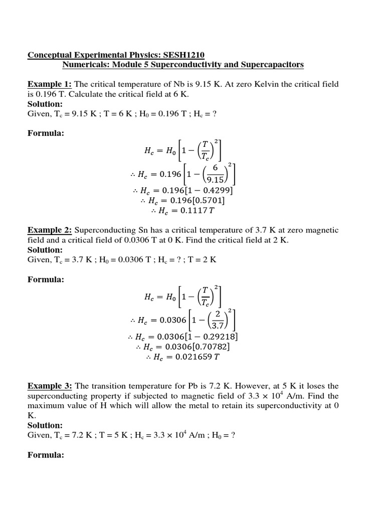 Module 5 Superconductivity Numericals | PDF | Superconductivity | Electromagnetism