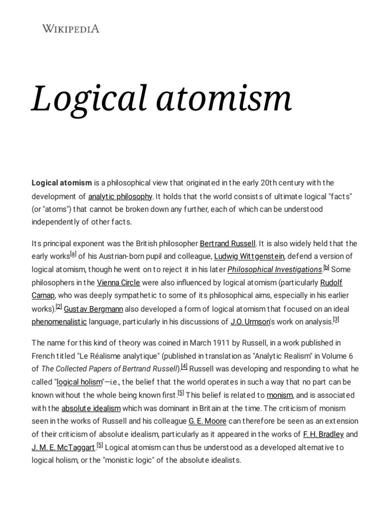 Logical Atomism - Wikipedia | PDF | Metaphysics | Epistemology