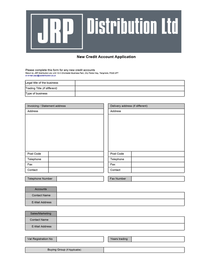 Account Application Form | Download Free PDF | Invoice | Receipt